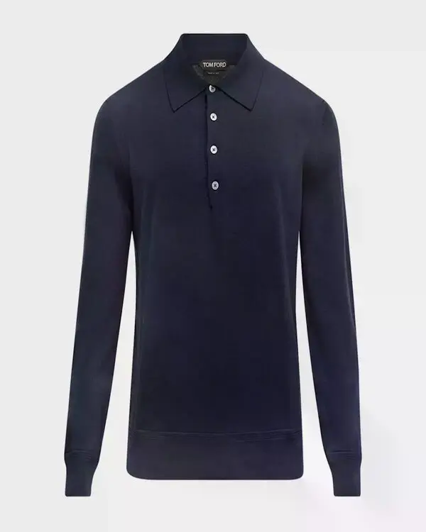 TOM FORD Fine-gauge Wool Polo Sweater - Blue