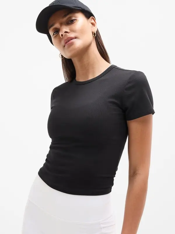 Athleta Signature Rib Crop Tee - Black