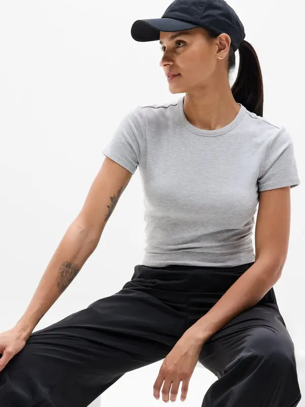 Athleta Signature Rib Crop Tee - Grey
