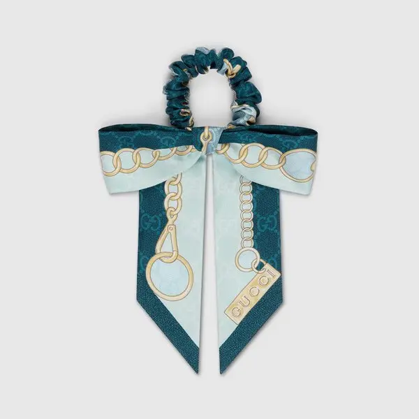 Gucci Gg Chain Silk Scrunchie - Blue | Editorialist display picture 2