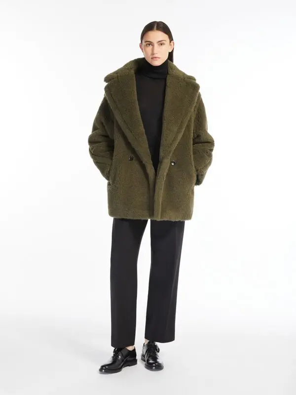 Max Mara Short Teddy Bear Icon Coat In Alpaca And Wool Kaki
