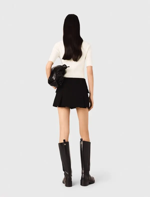Maje Ribbed Cotton And Silk High Neck Short Sleeve Top