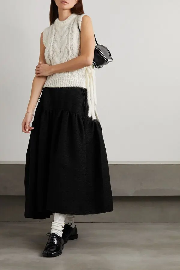 Cecilie Bahnsen Lilly Gathered Matelassé Midi Skirt In Black - 50