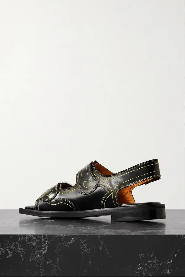 GANNI Topstitched Leather Sandals