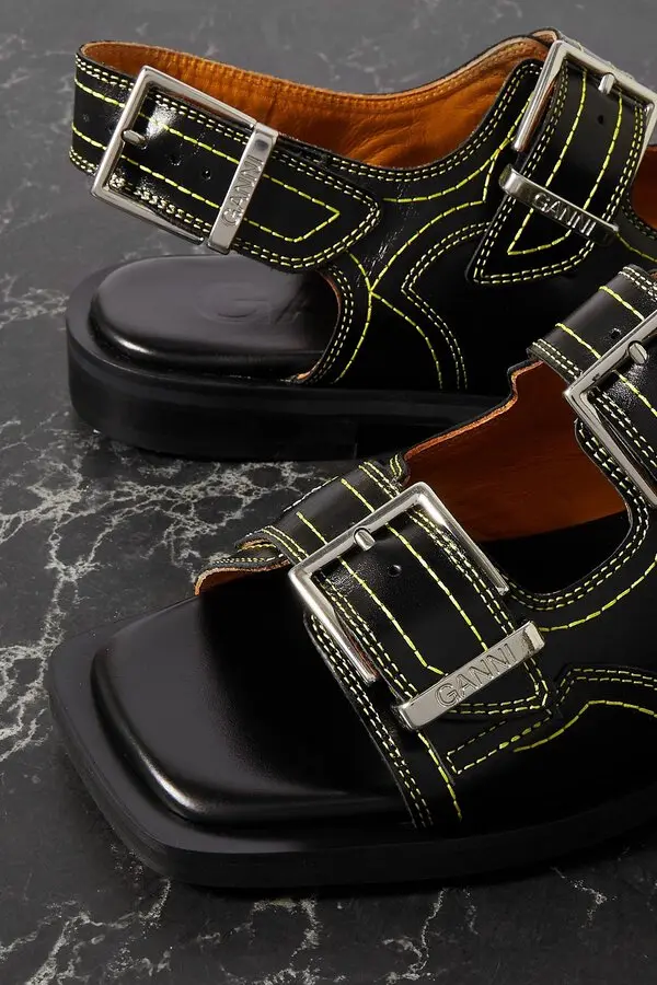 GANNI Topstitched Leather Sandals