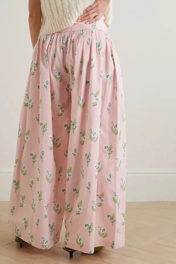 Batsheva Kafka Floralprint Cottonpoplin Wideleg Pants