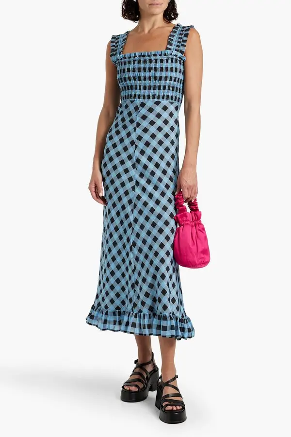 ganni cotton silk maxi dress Ganni Brown Cotton Silk Leopard Print Smock Dress