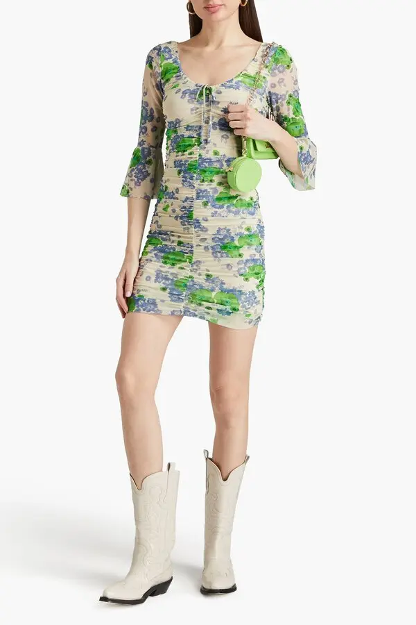 knee length dresses for ladies GANNI off-white floral tulip wrap mini mesh dress – BOREAL REBORN main image 1