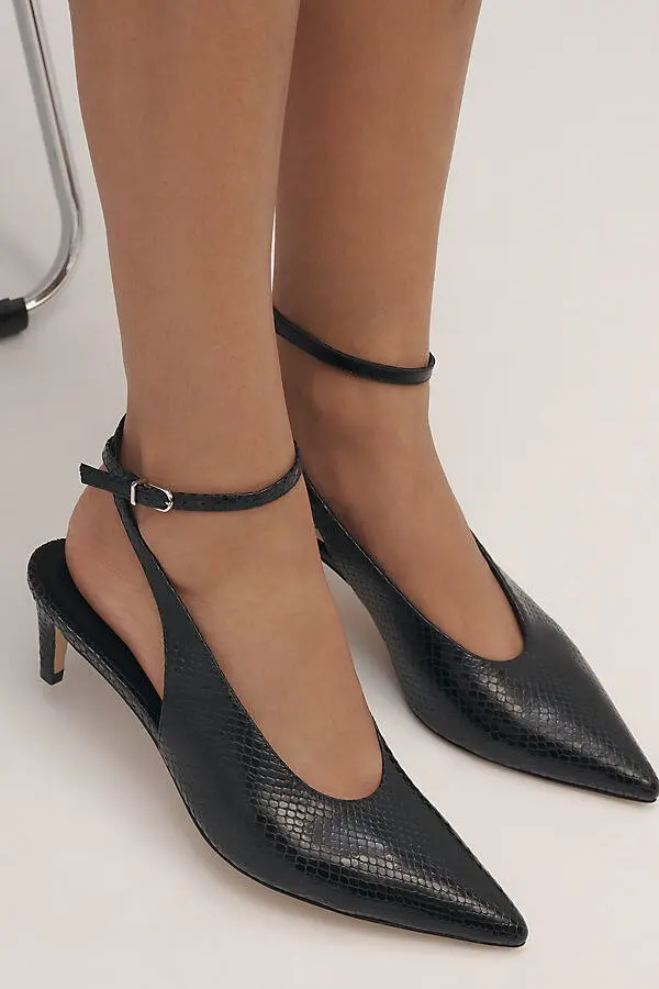Anthropologie Ankle-wrap Kitten Heels - Black Snake