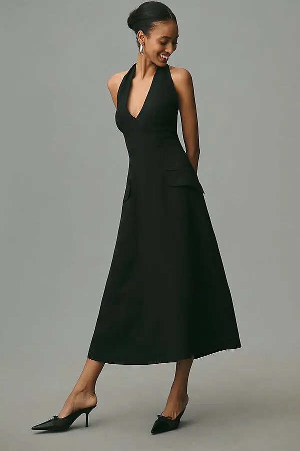 Bardot Sleeveless V-Neck Linen Midi Dress In Black - 74% Off | Editorialist