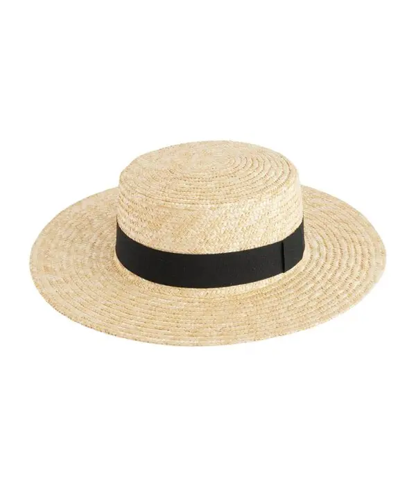 BOUTIQUE BONITA Ribbon-embellished Straw Boater Hat - Cream With Black Band