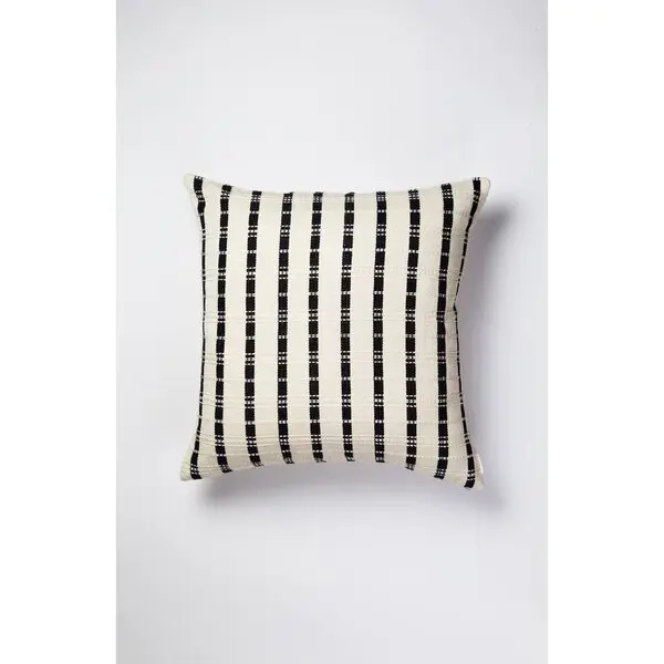 ARCHIVE NEW YORK Santiago Black And Natural White Grid Handwoven Cotton Square Throw Pillow - Multi