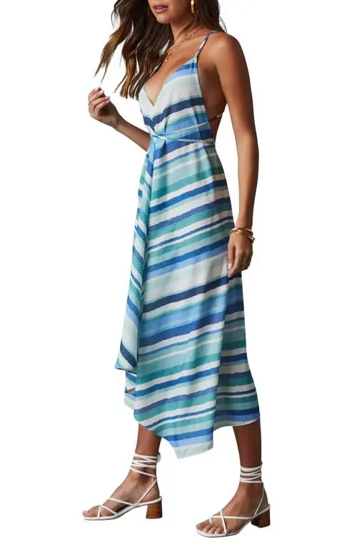 Vici Briar Stripe Lightweight High-Low Dress - White/Blue | Editorialist