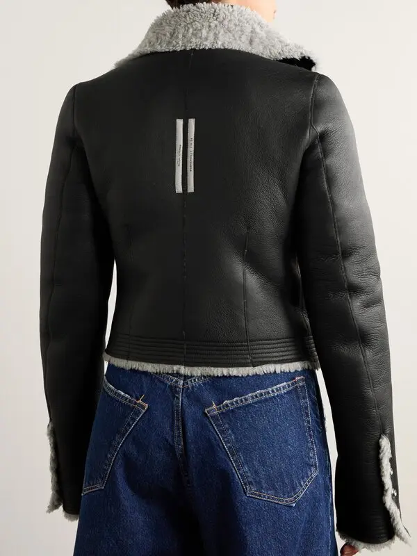 Rick Owens Shearling-Lined Leather Biker Jacket In Black - 60% Off