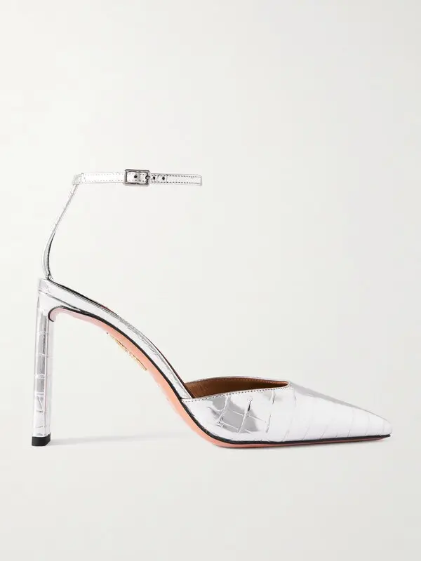 AQUAZZURA Blade 95 Croc-effect Leather Pumps