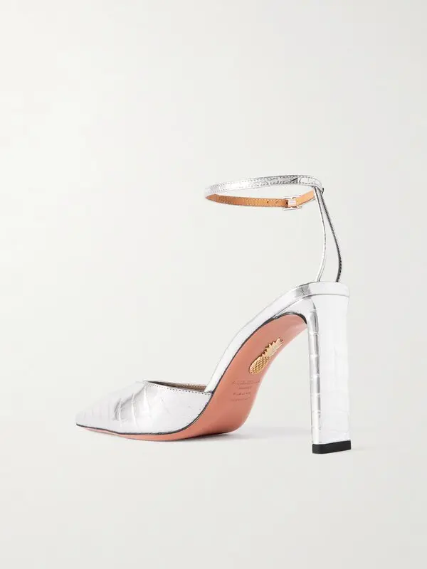 AQUAZZURA Blade 95 Croc-effect Leather Pumps