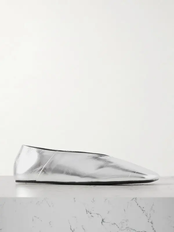 JIL SANDER Metallic Textured-leather Ballet Flats