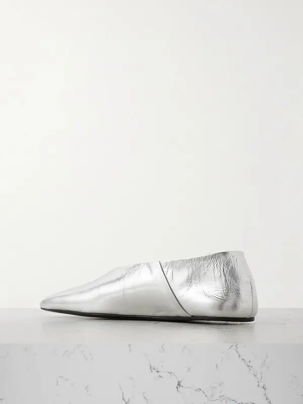 JIL SANDER Metallic Textured-leather Ballet Flats