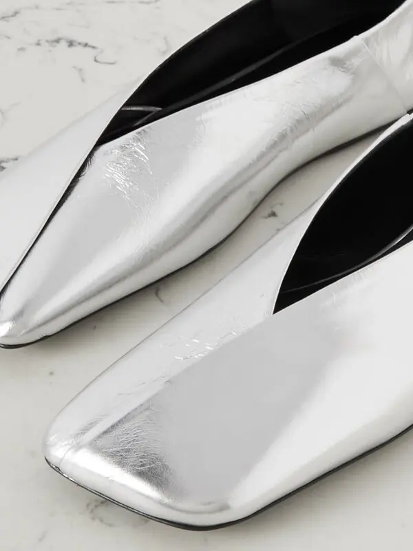 JIL SANDER Metallic Textured-leather Ballet Flats