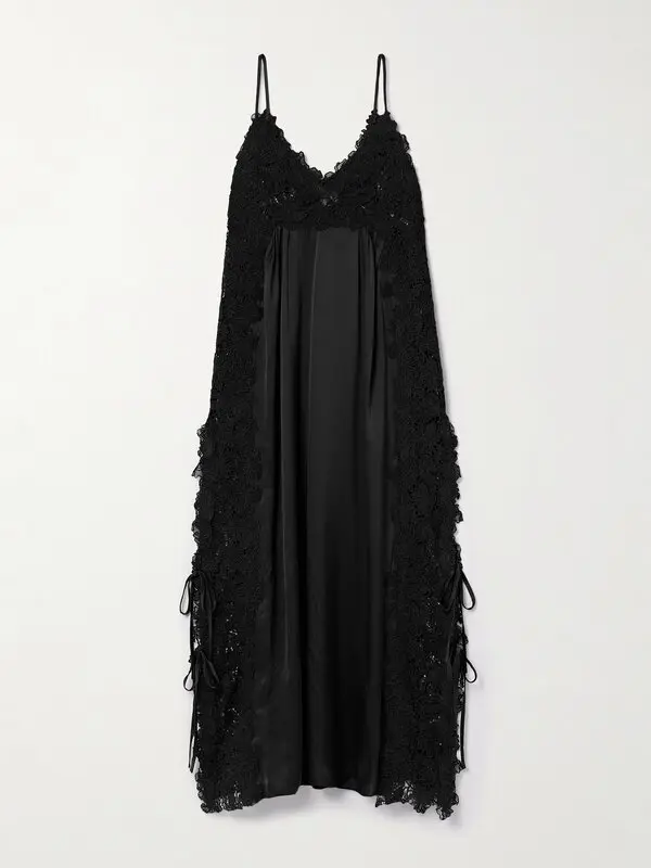 KIKA VARGAS Somaly Tie-detailed Guipure Lace And Silk-satin Midi Dress - Black