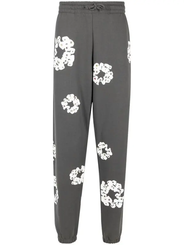 DENIM TEARS Rhinestone Cotton Wreath-print Track Pants - Grey