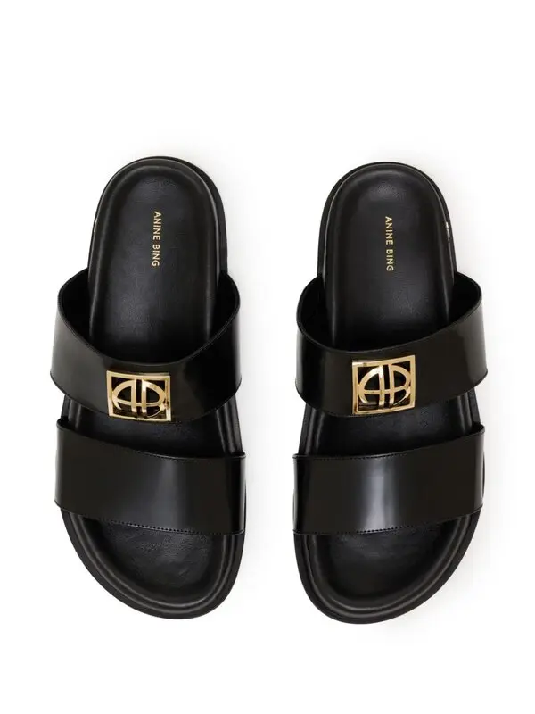 ANINE BING Parker Monogrammed Leather Slides