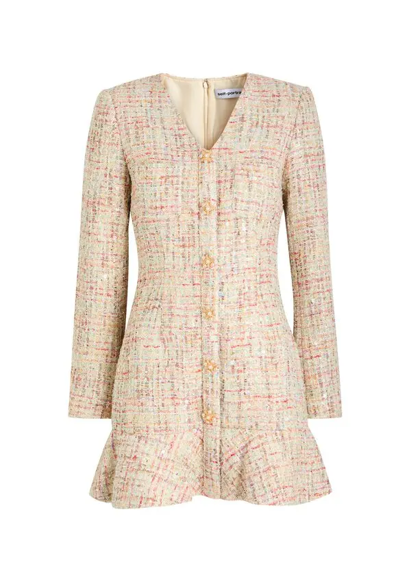 Self-Portrait Embellished Boucl Tweed Mini Dress In Pastel - 51% Off |  Editorialist