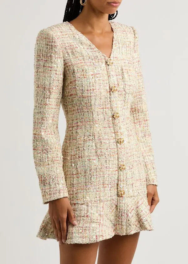 SELF-PORTRAIT Embellished Bouclé Tweed Mini Dress