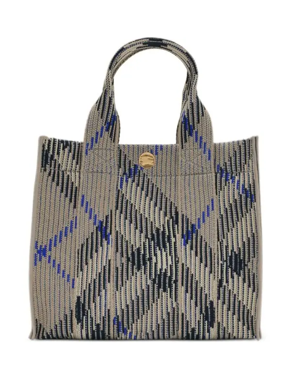 Burberry Mini Check Knitted Tote Bag - Grey