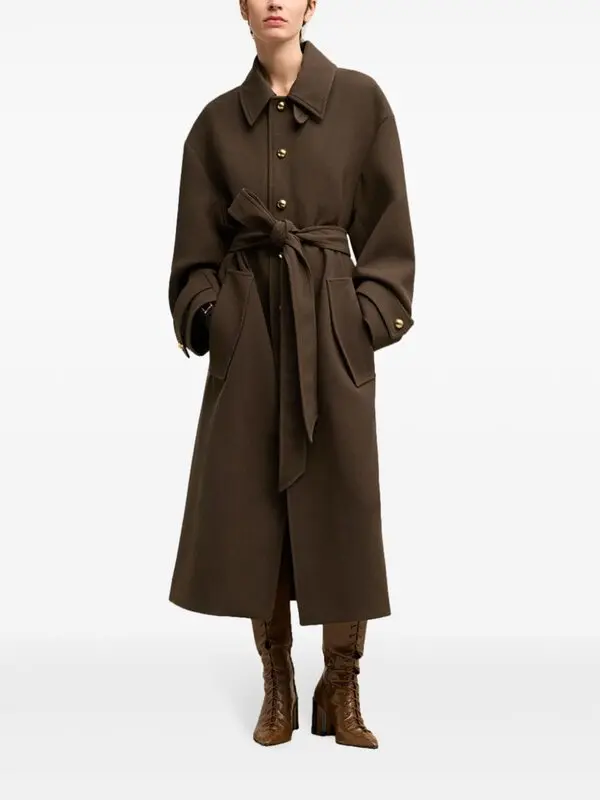 AMI Paris Belted Wool Coat - Brown