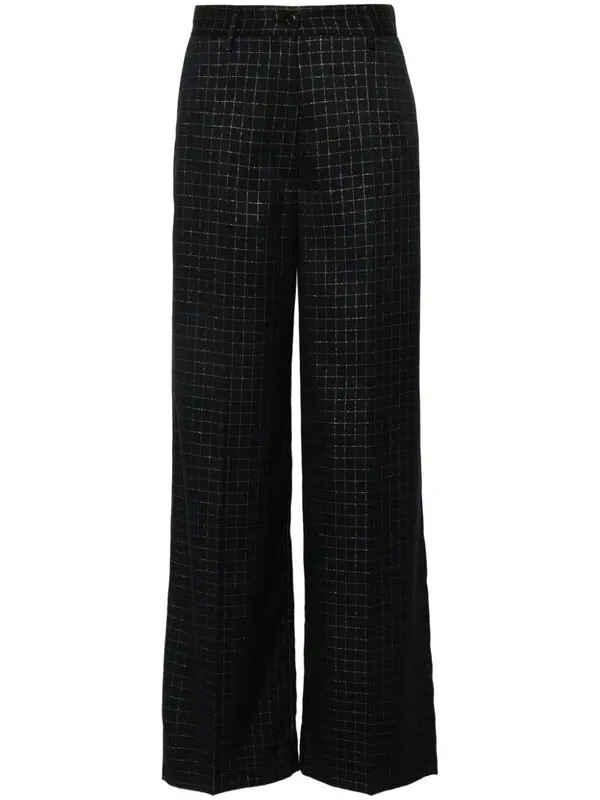 FORTE_FORTE Check Pattern Wide-leg Trousers