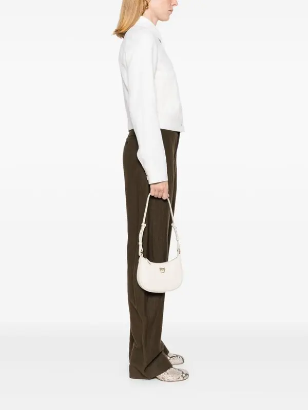 Pinko Half Moon Baby Leather Shoulder Bag - White