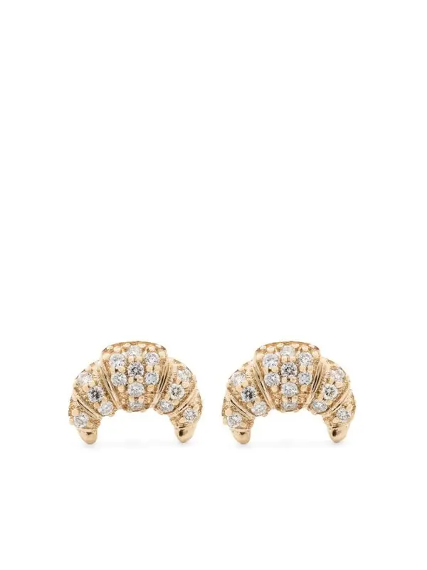 SYDNEY EVAN 14kt Yellow Croissant Diamond Stud Earrings - Gold