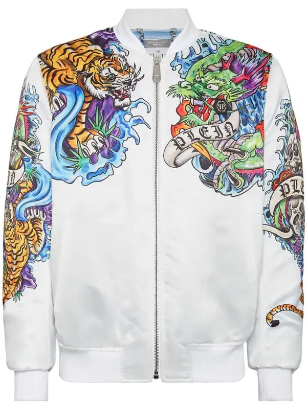Philipp Plein Tattoo-print Bomber Jacket - White