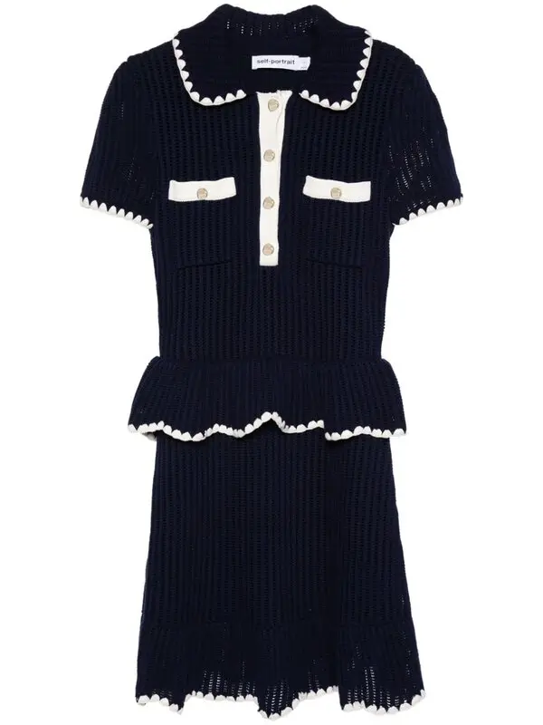 Self-Portrait Crochet Flared Mini Dress In Blue - 66% Off | Editorialist