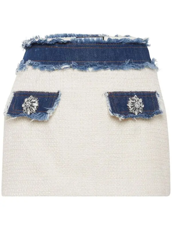 Philipp Plein Denim-trimmed Tweed Miniskirt - White