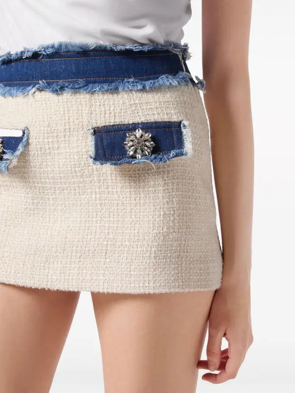 Philipp Plein Denim-trimmed Tweed Miniskirt