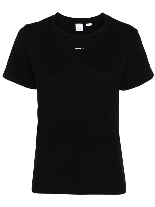 Pinko Short-sleeved Cotton Jersey T-shirt With Mini Logo - Black