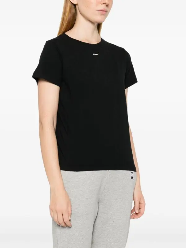 Pinko Short-sleeved Cotton Jersey T-shirt With Mini Logo - Black