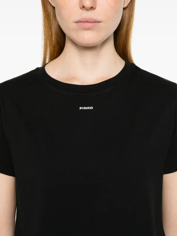 Pinko Short-sleeved Cotton Jersey T-shirt With Mini Logo - Black