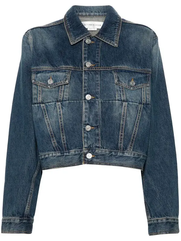 Victoria Beckham Cropped Denim Jacket - Blue
