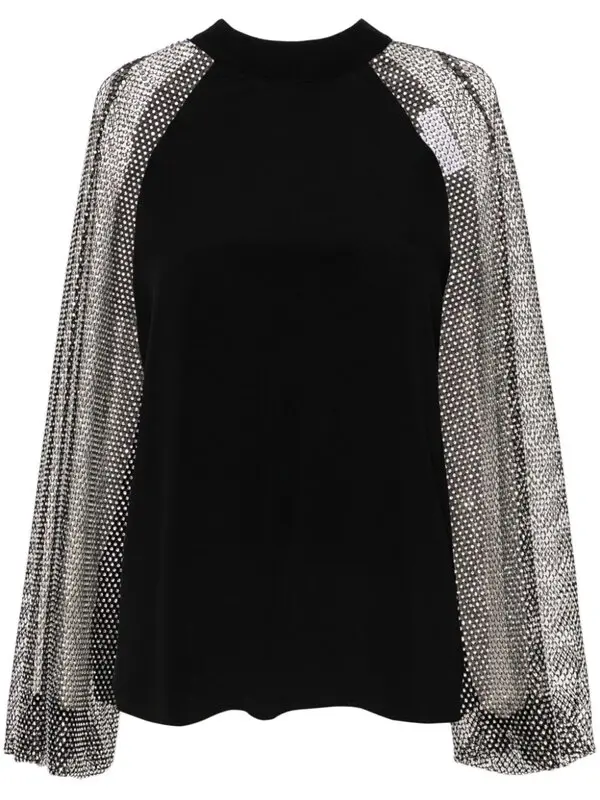 GENNY Rhinestone Mesh-sleeves Blouse