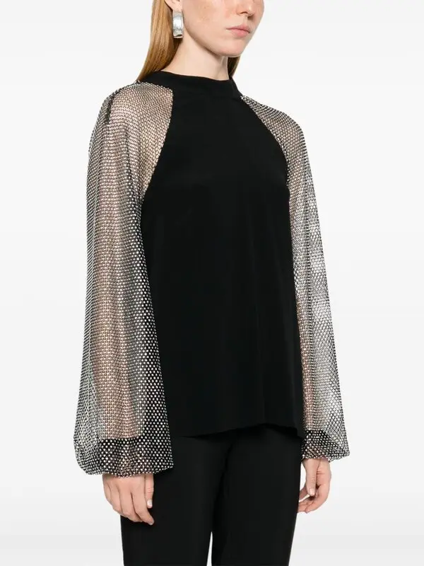 GENNY Rhinestone Mesh-sleeves Blouse