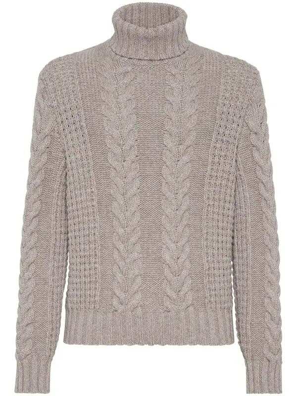 Brunello Cucinelli Cashmere Cable Knit Turtleneck Sweater