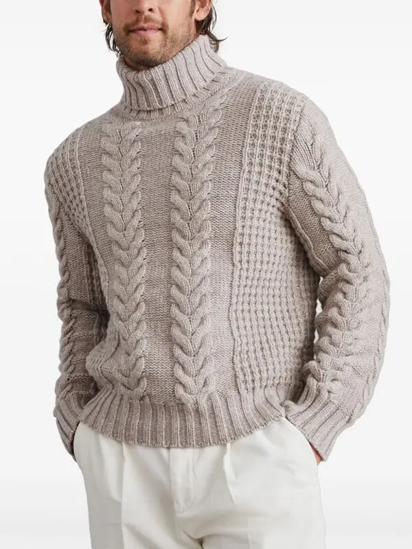 Brunello Cucinelli Cashmere Cable Knit Turtleneck Sweater
