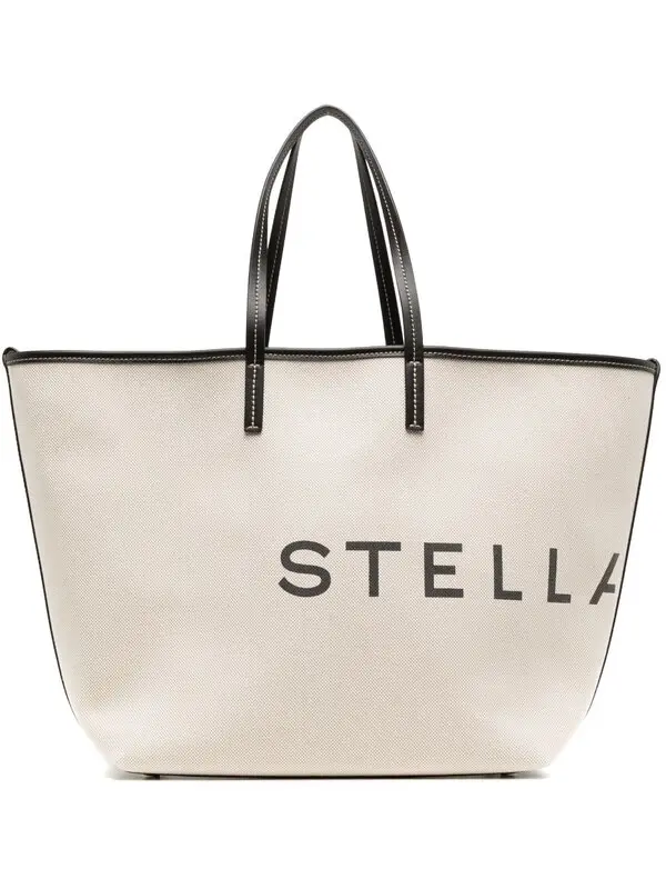 Stella McCartney Logo Canvas Tote Bag - Beige