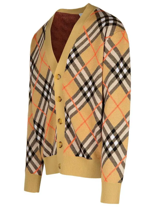 Burberry Check Wool Cardigan - Beige