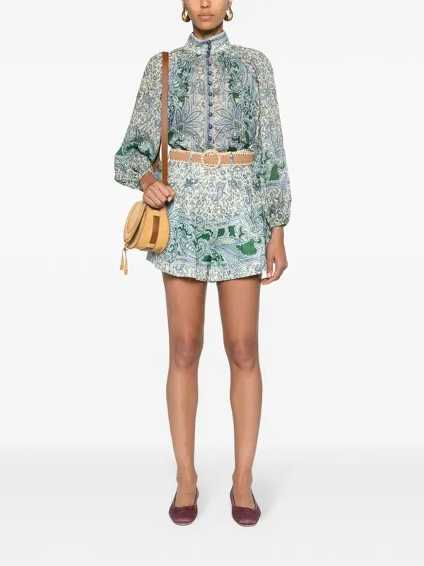 Zimmermann Paisley Print Linen Shorts - Green
