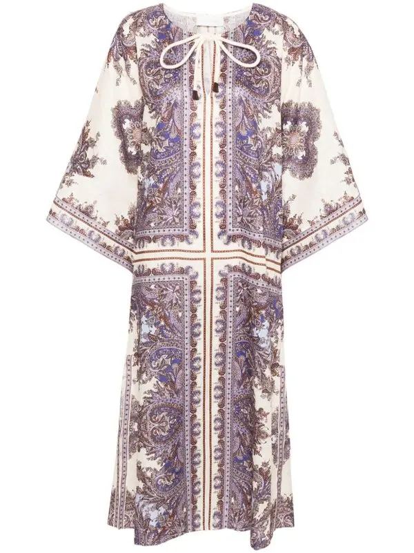 Zimmermann Paisley Print Linen Midi Dress - Purple