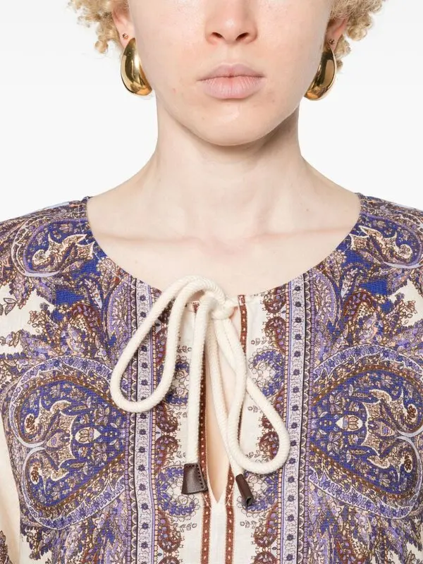 Zimmermann Paisley Print Linen Midi Dress - Purple